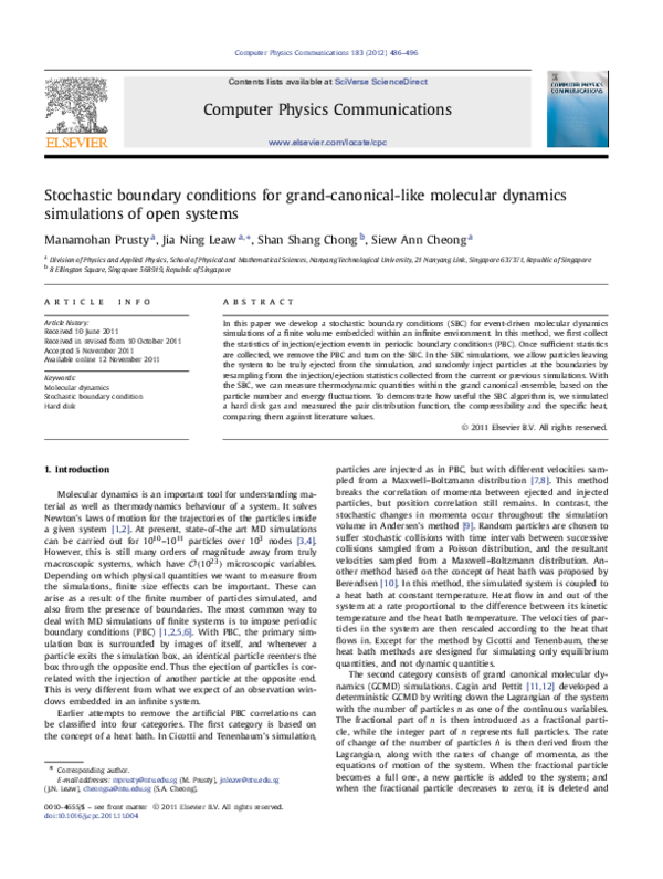 Pdf Stochastic Boundary Conditions For Molecular Dynamics Simulations