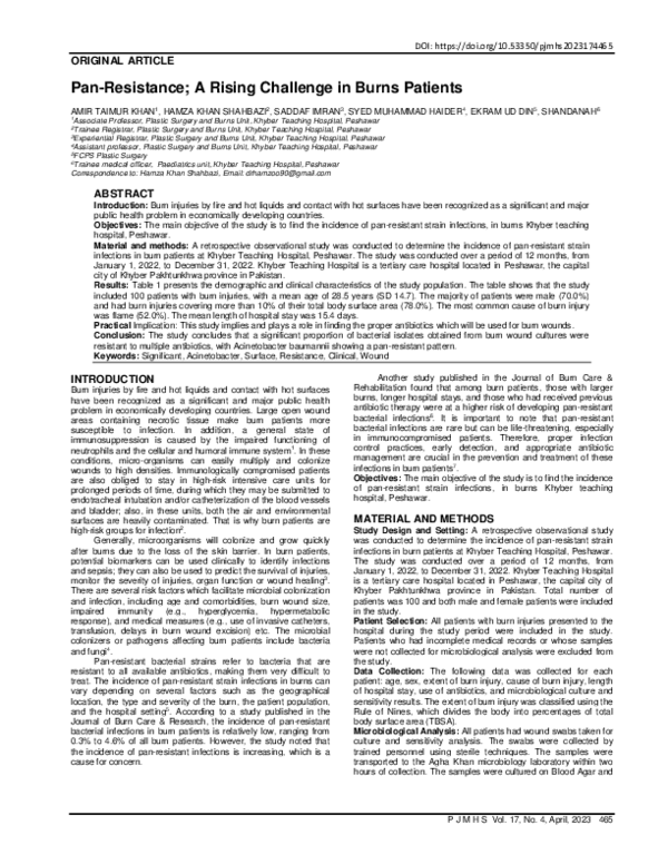 (PDF) Pan-Resistance; A Rising Challenge in Burns Patients