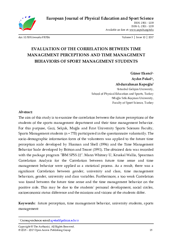 (PDF) Evaluation of the Correlation Between Time Management Perceptions ...
