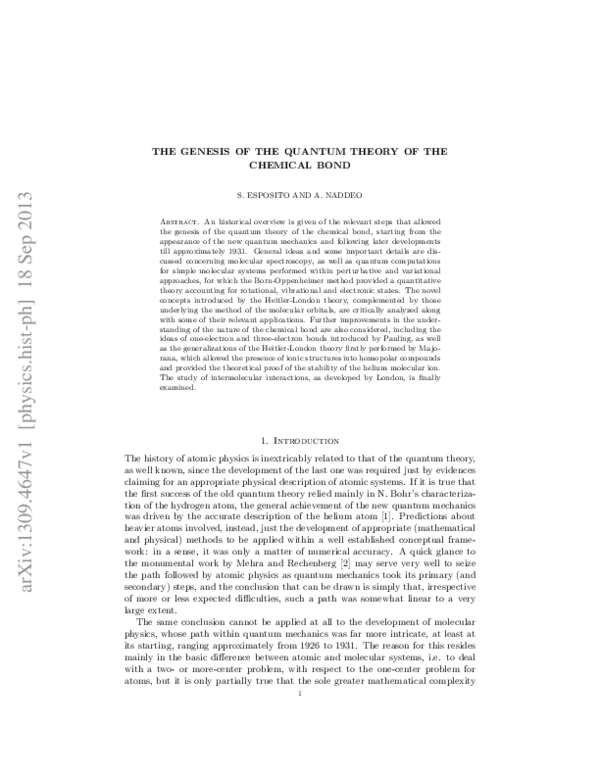 (PDF) The genesis of the quantum theory of the chemical bond