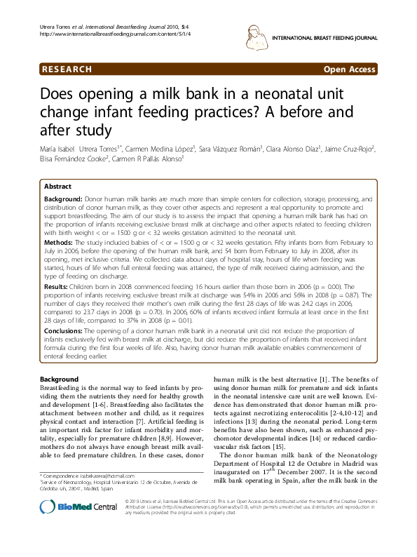 (PDF) Does opening a milk bank in a neonatal unit change infant feeding ...