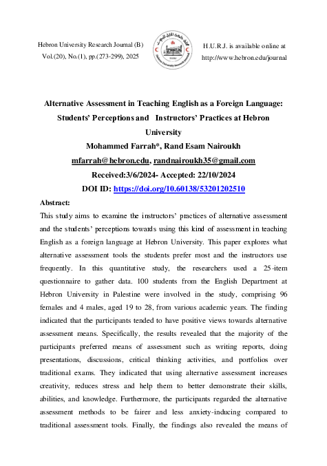 (PDF) Alternative Assessment in Teaching English as a Foreign Language ...