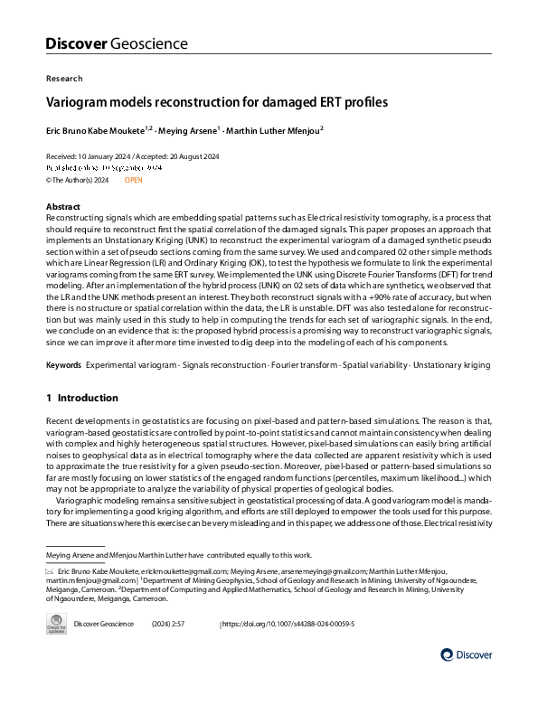 (PDF) Variogram models reconstruction for damaged ERT profiles