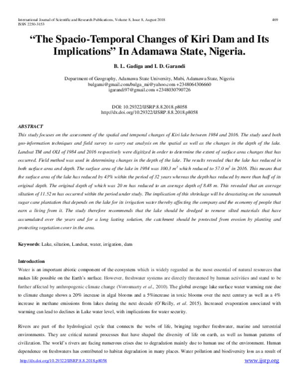 (PDF) “The Spacio-Temporal Changes of Kiri Dam and Its Implications” In ...