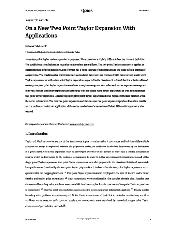 (PDF) On a New Two Point Taylor Expansion With Applications