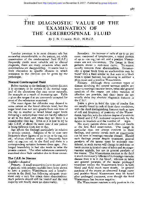 (PDF) The Diagnostic Value of the Examination of the Cerebrospinal Fluid