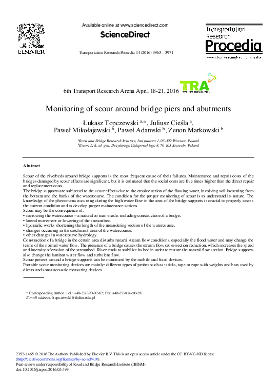 (PDF) Monitoring of Scour Around Bridge Piers and Abutments