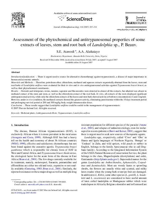 (PDF) Assessment of the phytochemical and antitrypanosomal properties ...