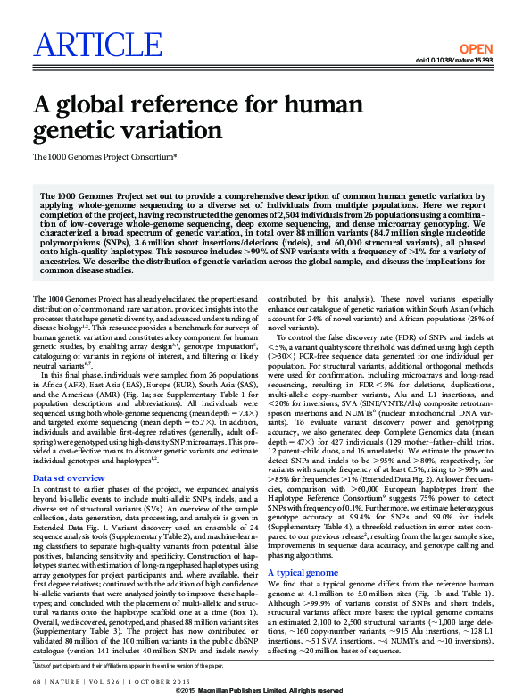 (PDF) A global reference for human genetic variation