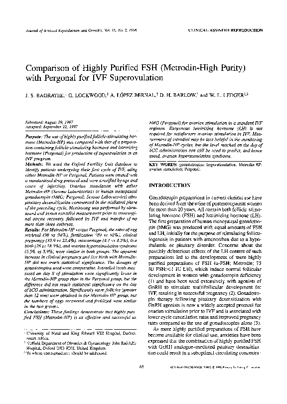 (PDF) Comparison of highly purified FSH (Metrodin-High Purity) with ...