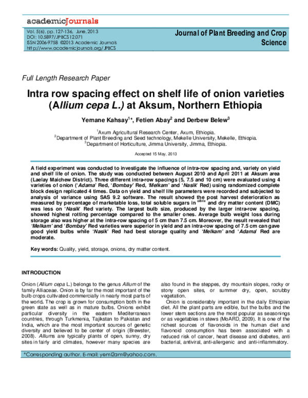 (PDF) Intra row spacing effect on shelf life of onion varieties (Allium ...