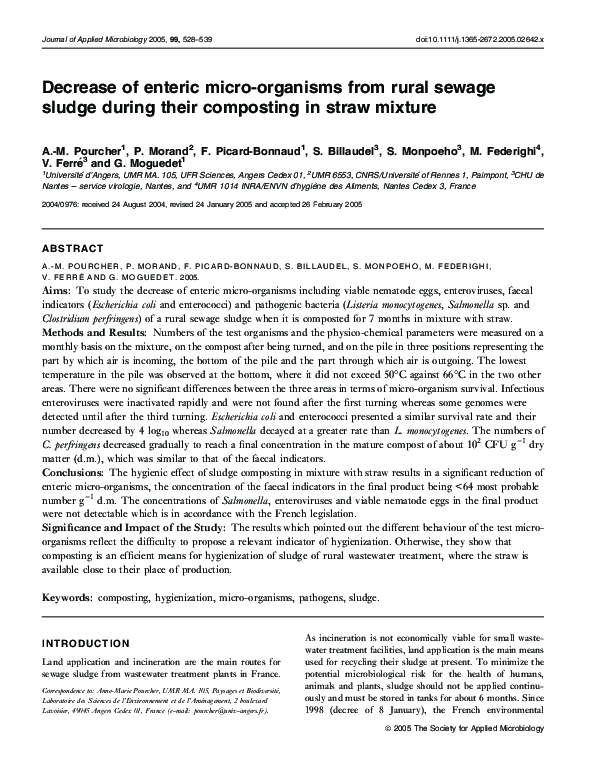 (PDF) Decrease of enteric micro-organisms from rural sewage sludge ...