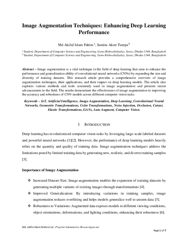 (PDF) Image Augmentation Techniques: Enhancing Deep Learning Performance