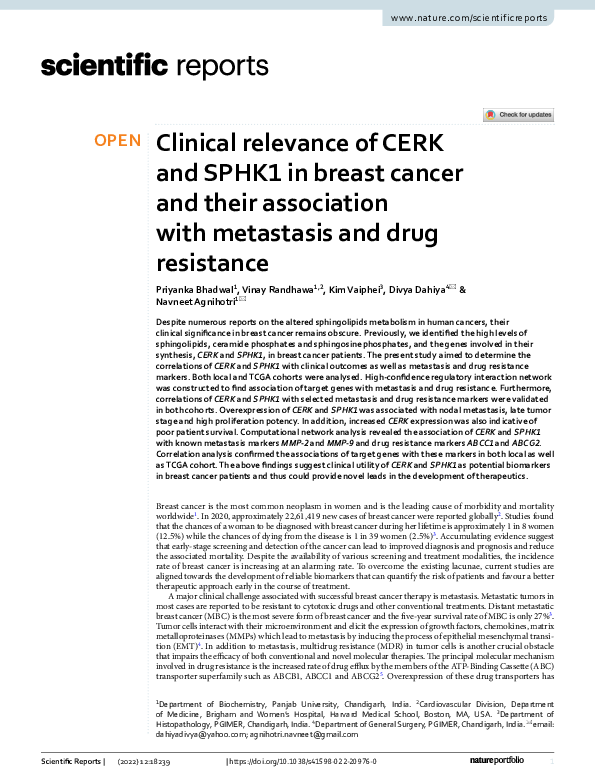 (PDF) Clinical relevance of CERK and SPHK1 in breast cancer and their ...