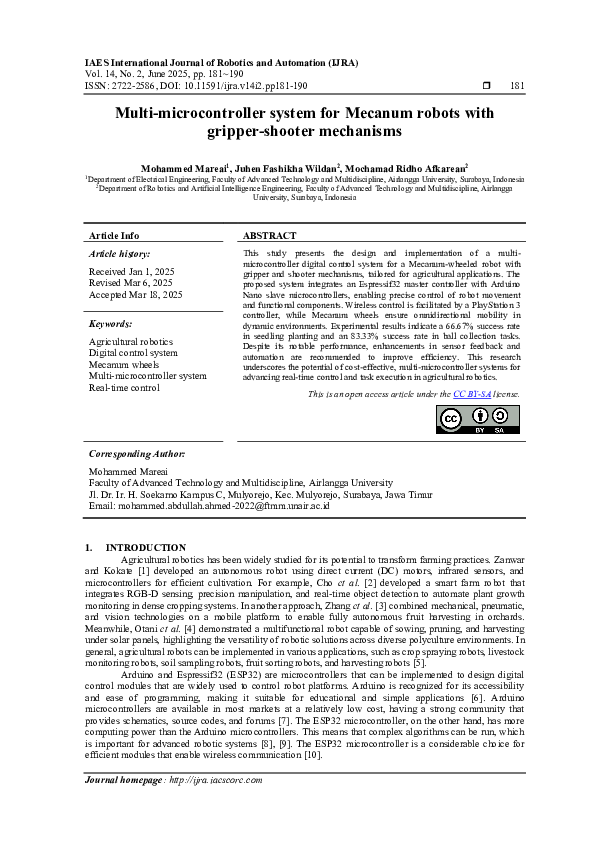 (PDF) Multi-microcontroller system for Mecanum robots with gripper-shooter mechanisms