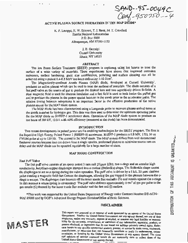 (PDF) Active plasma source formation in the MAP diode