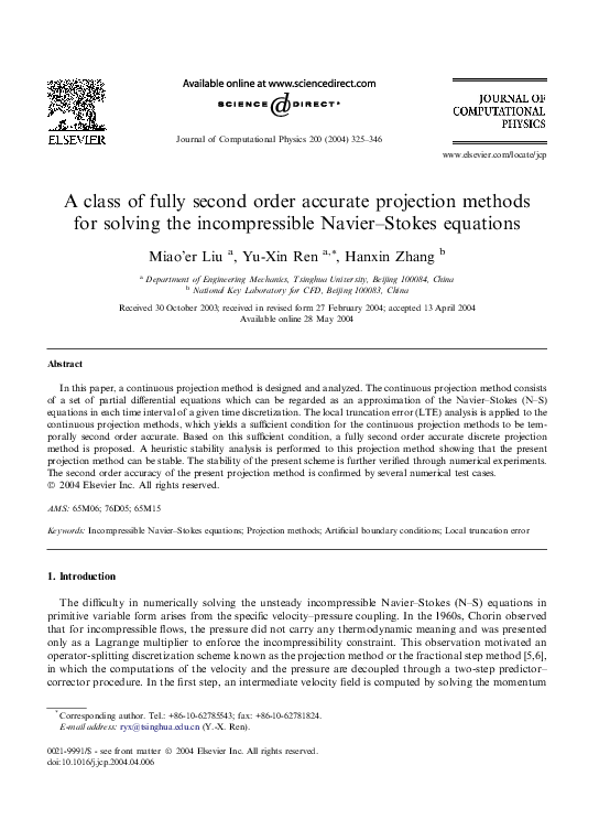 (PDF) A class of fully second order accurate projection methods for ...