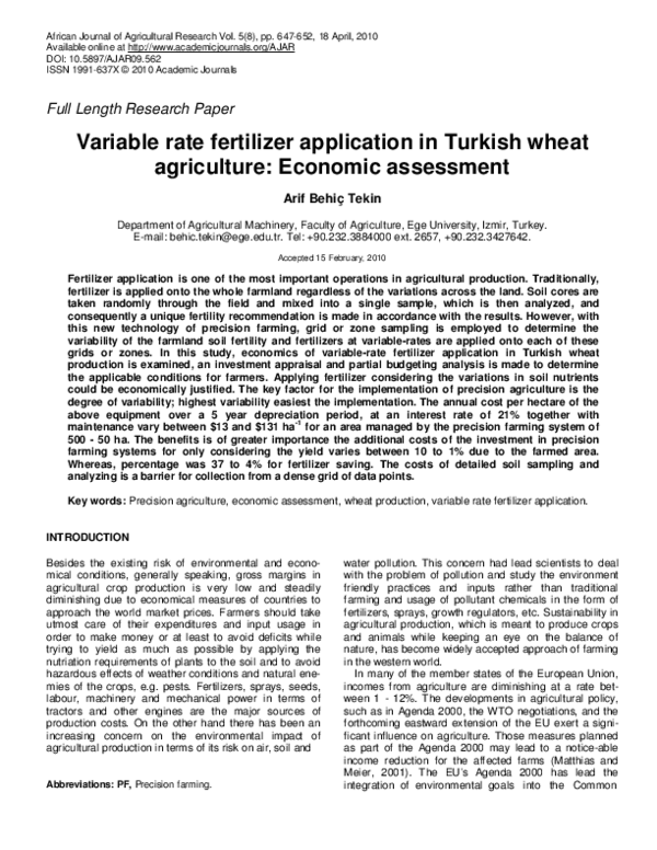 (PDF) Variable rate fertilizer application in Turkish wheat agriculture ...