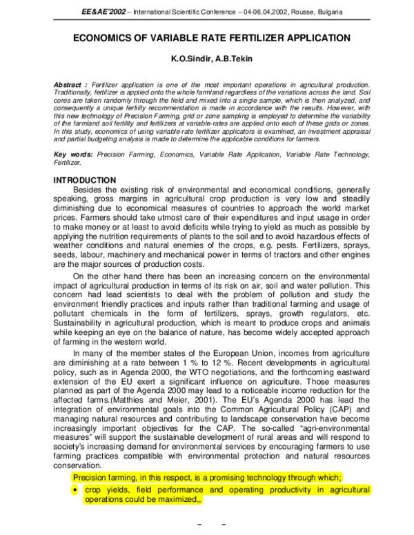 (PDF) Economics of Variable Rate Fertilizer Application