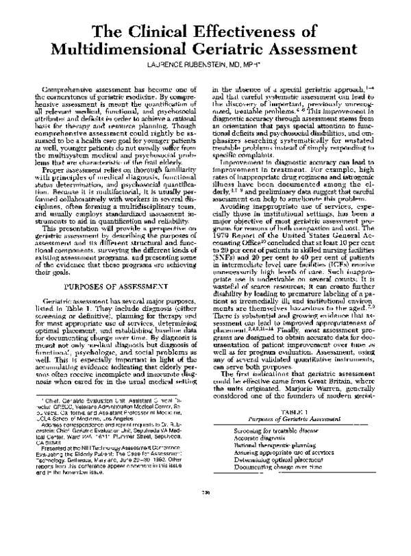 (PDF) The Clinical Effectiveness of Multidimensional Geriatric Assessment