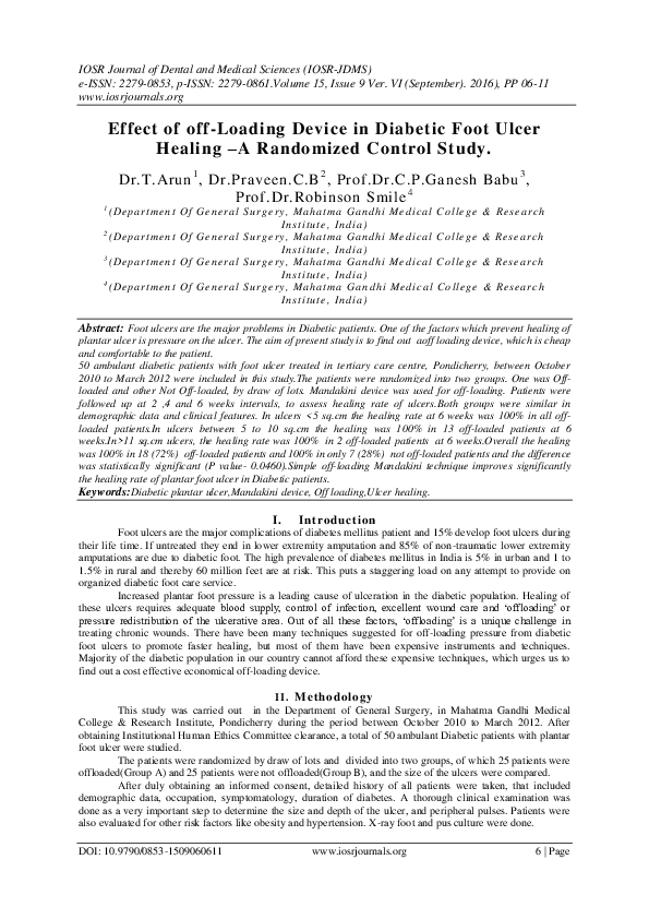 (PDF) Effect of off-Loading Device in Diabetic Foot Ulcer Healing –A ...