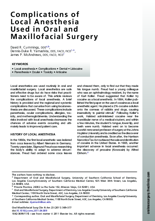 (PDF) Complications of local anesthesia used in oral and maxillofacial ...