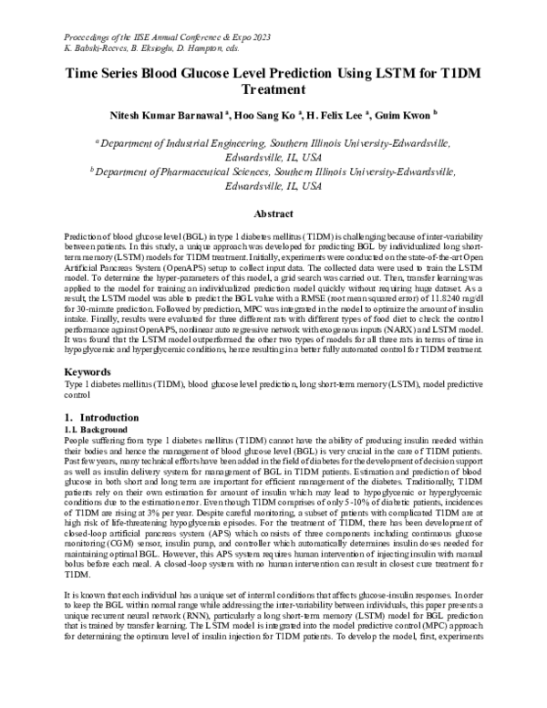 (PDF) Time Series Blood Glucose Level Prediction using LSTM for T1DM Treatment