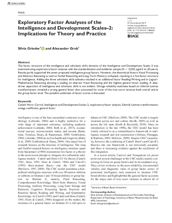 (PDF) Exploratory Factor Analyses of the Intelligence and Development Scales–2: Implications for ...
