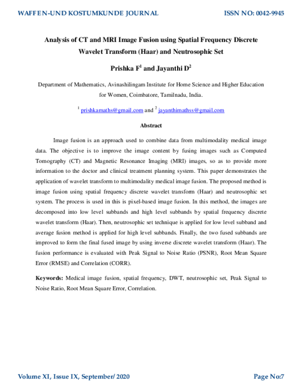 (PDF) Analysis of CT and MRI Image Fusion using Spatial Frequency ...