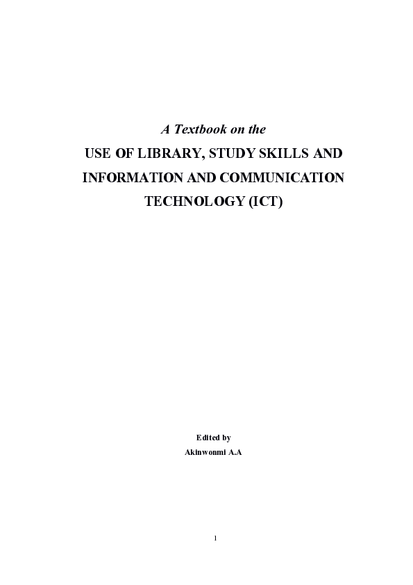 (PDF) A Textbook on the USE OF LIBRARY, STUDY SKILLS AND INFORMATION ...