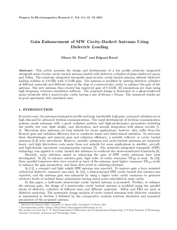 (PDF) Gain Enhancement of Siw Cavity-Backed Antenna Using Dielectric Loading