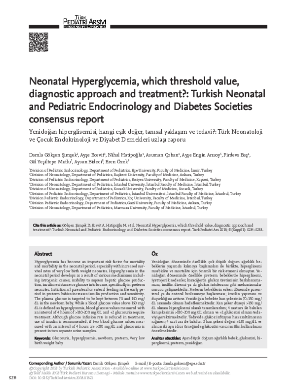 (PDF) Neonatal Hyperglycemia, which threshold value, diagnostic ...
