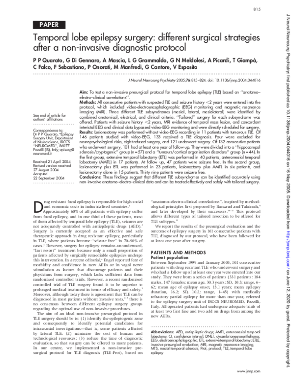 (PDF) Temporal lobe epilepsy surgery: different surgical strategies after a non-invasive ...