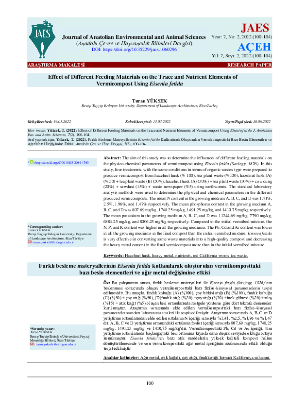 (PDF) Effect of Different Feeding Materials on the Trace and Nutrient Elements of Vermicompost ...