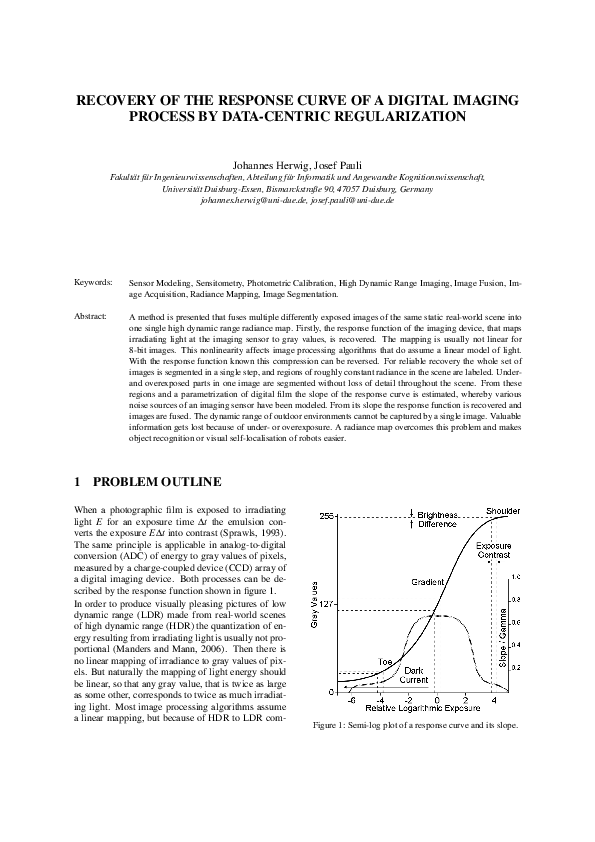 (PDF) Recovery of the Response Curve of a Digital Imaging Process by Data-Centric Regularization