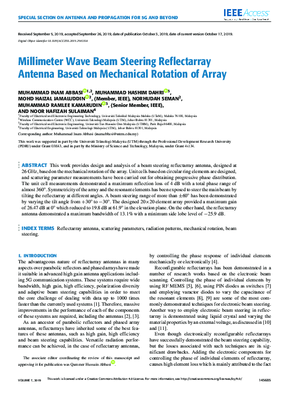 (PDF) Millimeter Wave Beam Steering Reflectarray Antenna Based on ...