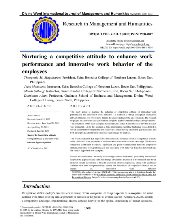 (PDF) Nurturing a competitive attitude to enhance work performance and ...
