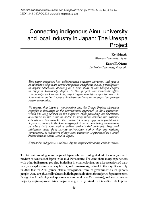 (PDF) Connecting indigenous Ainu, university and local industry in ...