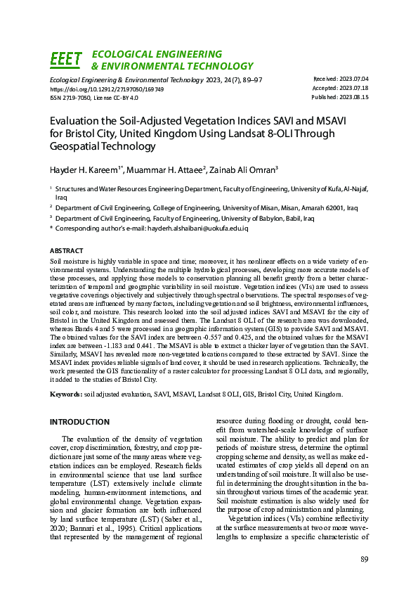 (PDF) Evaluation the Soil-Adjusted Vegetation Indices SAVI and MSAVI ...