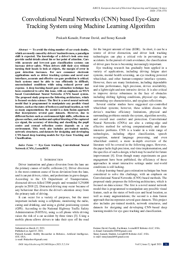 (PDF) Convolutional Neural Networks(CNN) based Eye-Gaze Tracking System ...