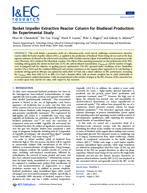 (PDF) Basket Impeller Extractive Reactor Column for Biodiesel ...