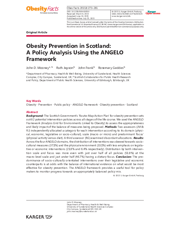 (PDF) Obesity Prevention in Scotland: A Policy Analysis Using the ...