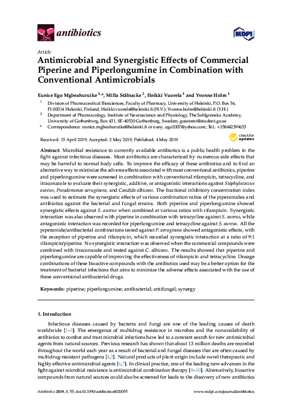 (PDF) Antimicrobial and Synergistic Effects of Commercial Piperine and ...