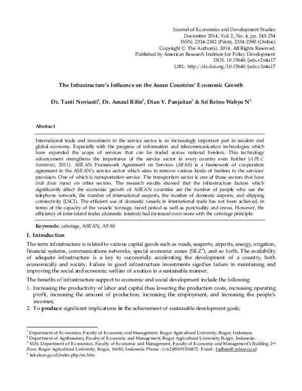 (PDF) The Infrastructure’s Influence on the Asean Countries’ Economic ...