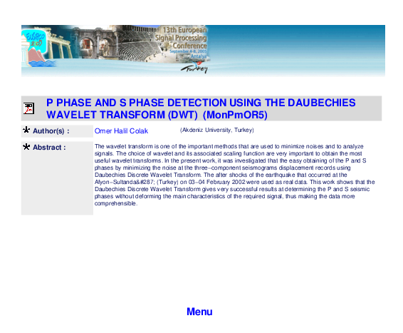 (PDF) P phase and S phase detection using the Daubechies Wavelet ...