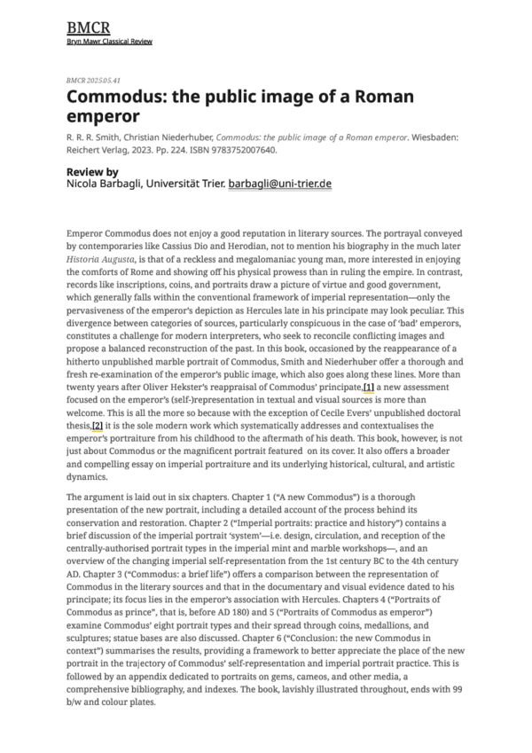 (PDF) Review of: R.R.R. Smith, Christian Niederhuber, "Commodus: the public image of a Roman ...