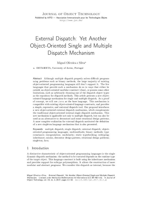 (PDF) External Dispatch: Yet Another Object-Oriented Single and ...