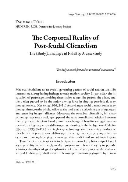(PDF) The Corporeal Reality of Post-feudal Clientelism The (Body ...