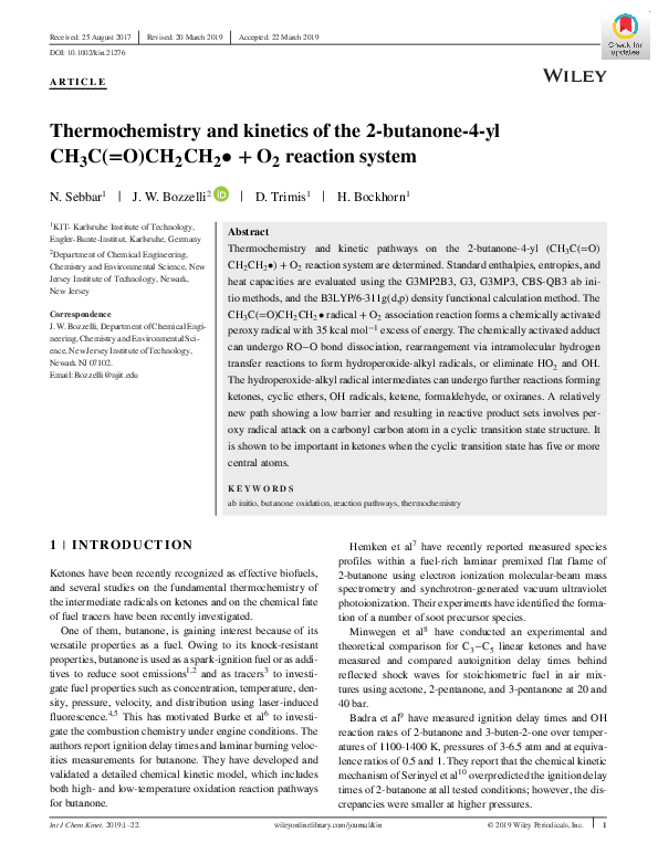 (PDF) Thermochemistry and kinetics of the 2‐butanone‐4‐yl CH3C(=O ...
