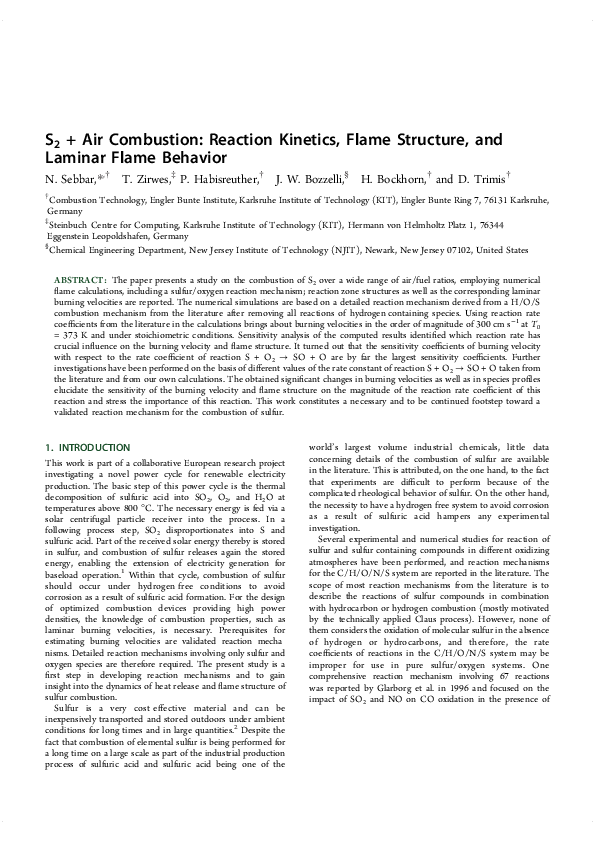 (PDF) S2 + Air Combustion: Reaction Kinetics, Flame Structure, and Laminar Flame Behavior